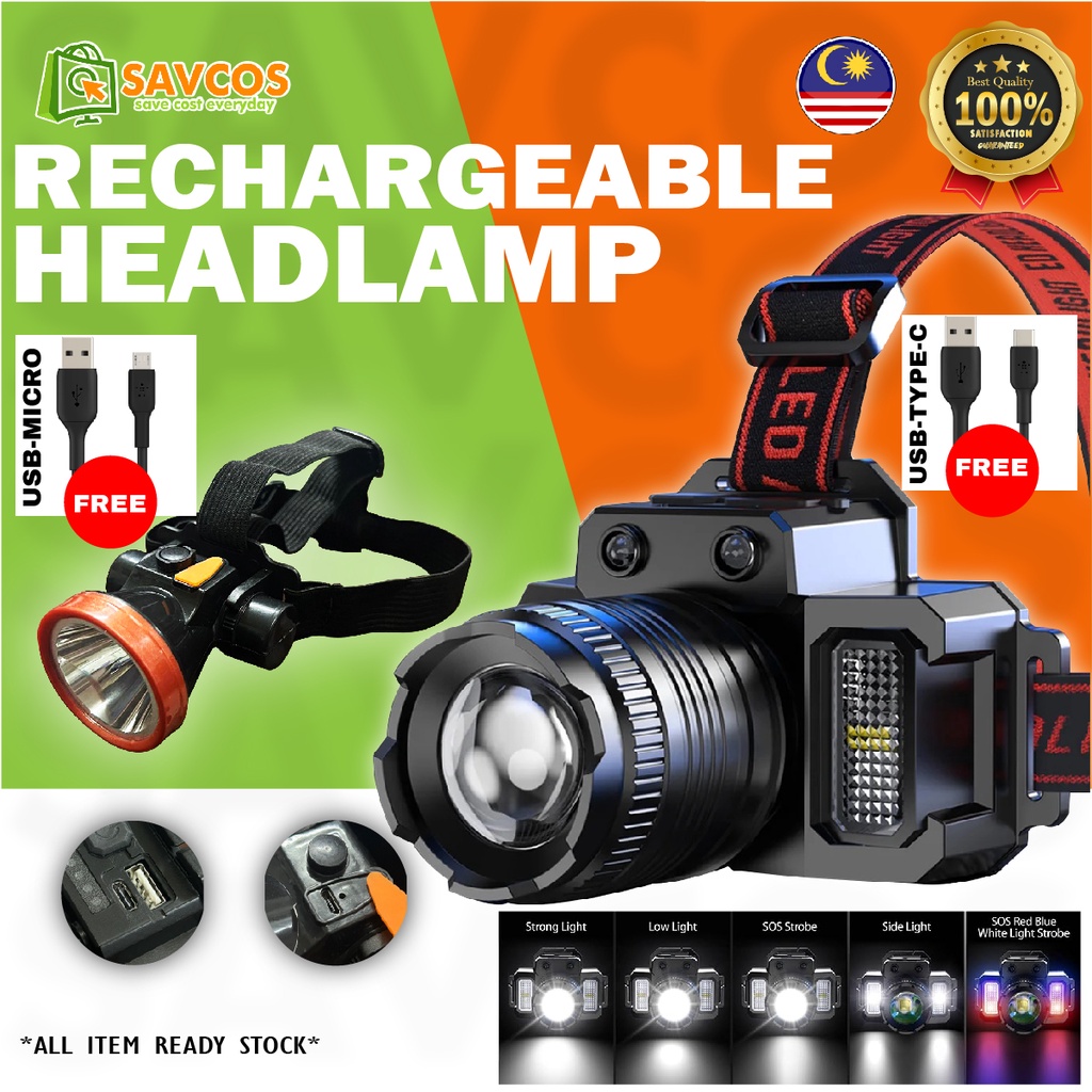 2 VARIANT Head Lamp Rechargeable Outdoor Camping Hiking Emergency ...