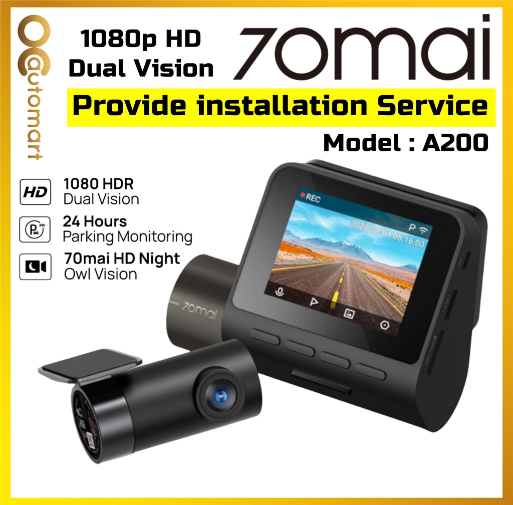 70mai A200 Car DVR Dashcam Dual Front n Rear Channel 1080P Full HD+ HDR ...