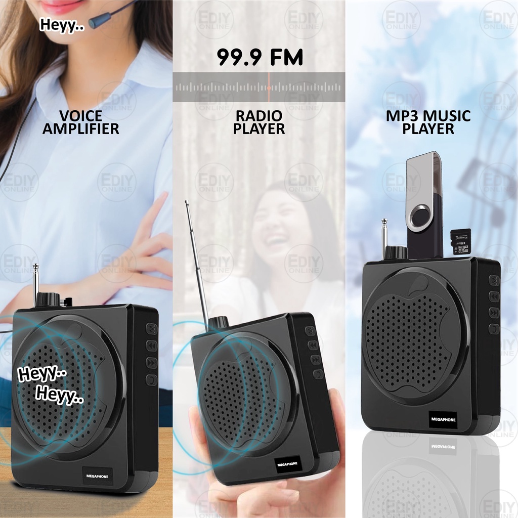 Voice Amplifier Microphone Megaphone Bluetooth Loud Speaker Mic Teacher ...