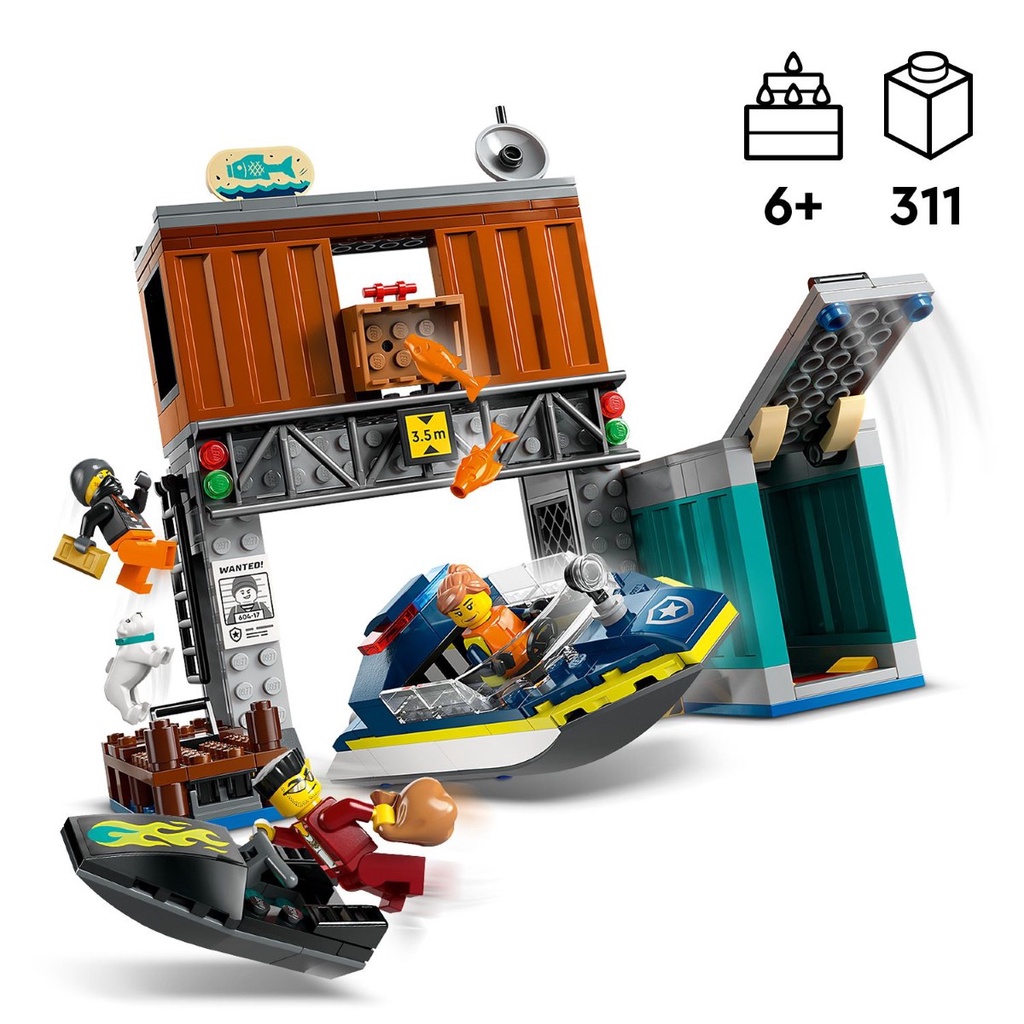LEGO 60417 City Police Speedboat and Crooks' Hideout Building Toy Set ...