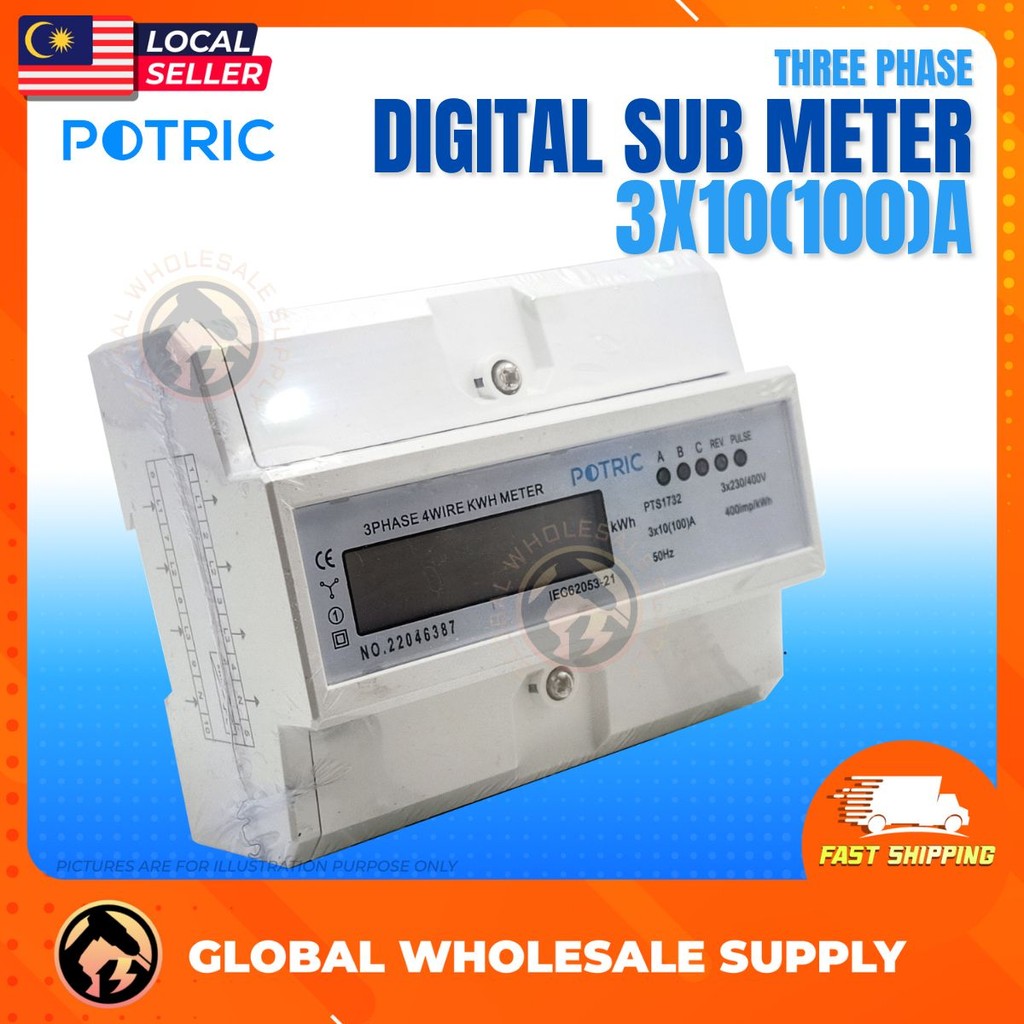 POTRIC Three Phase Kilowatt Hour Meter Rail Type PTS Series 3Phase ...