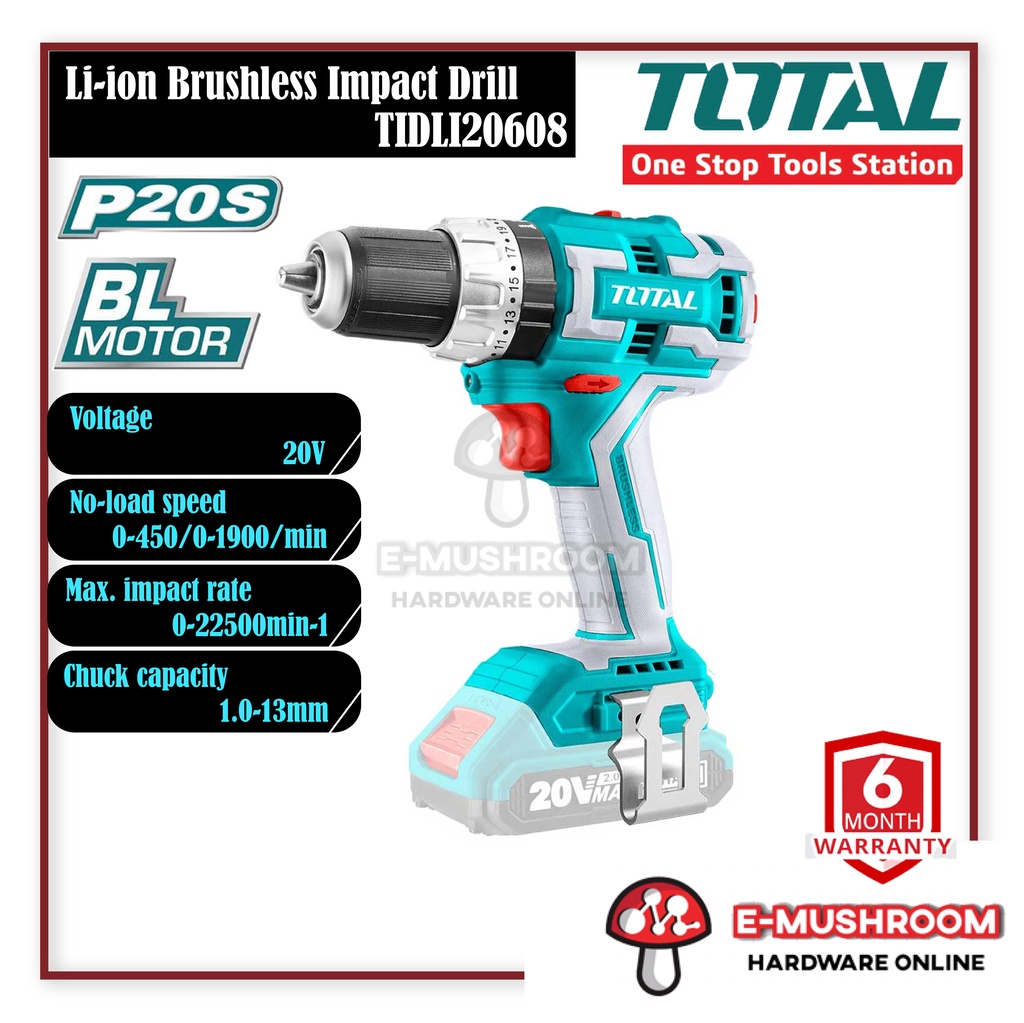 Total TIDLI20608 Li-ion 20V Brushless Impact Drill | Shopee Malaysia