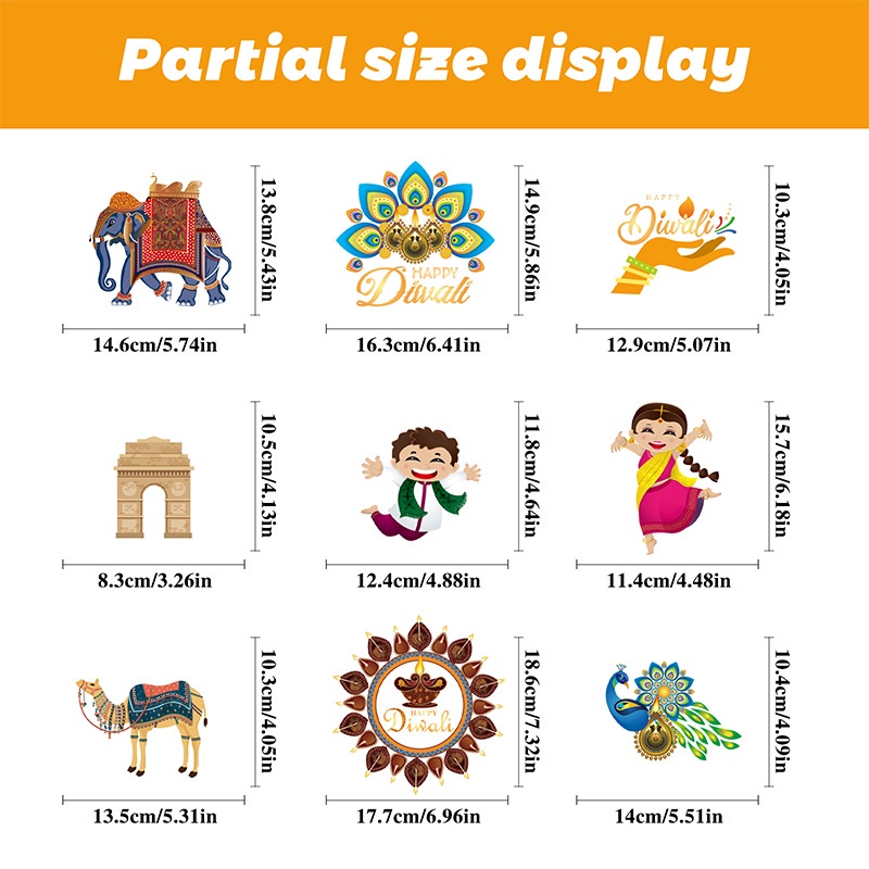 9 pcs/set Diwali Electrostatic Window Sticker Deepavali Decor Festival ...