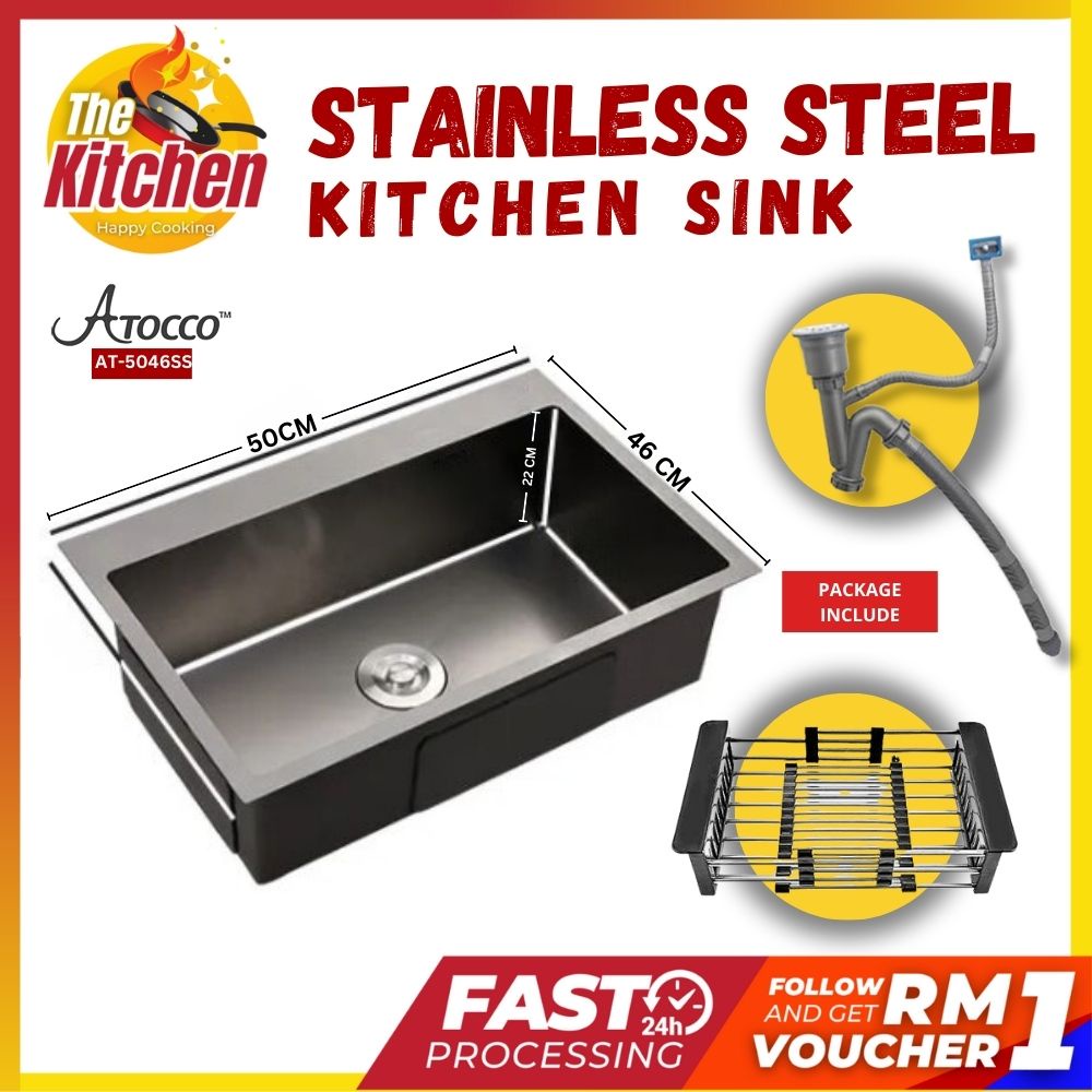 AT-5046 Stainless Steel Kitchen Sink Sinki Dapur Stainless Steel Sinki ...