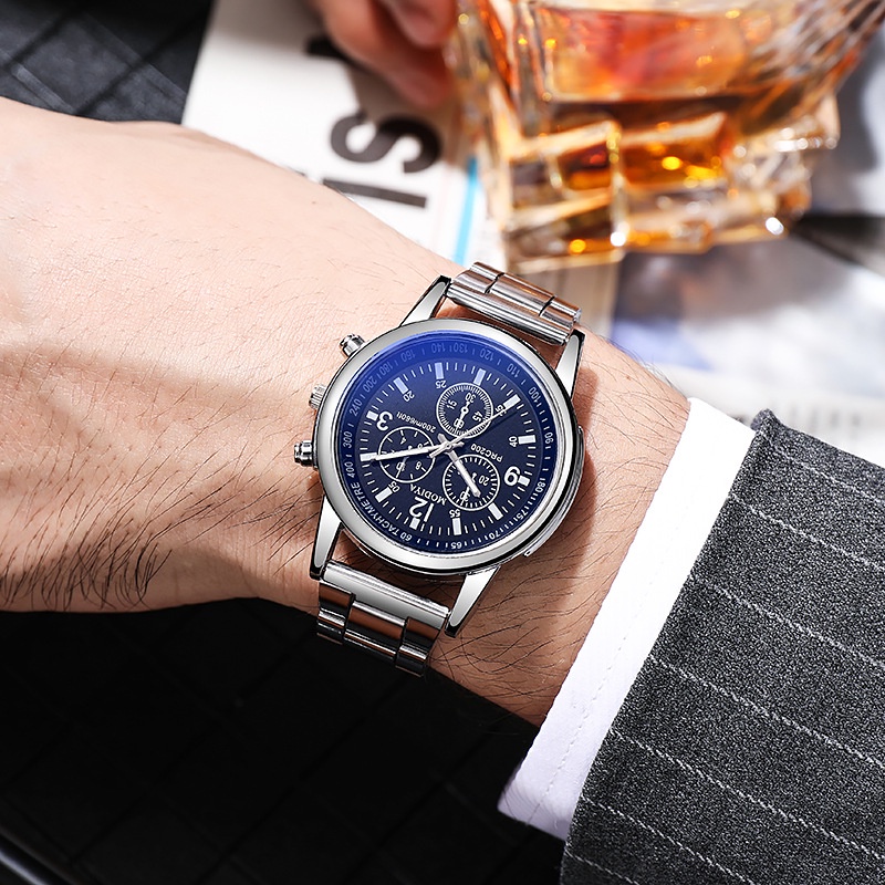 Men's Fashion New Quartz Watch Blue Light Gift Steel Strap Men's Watch ...