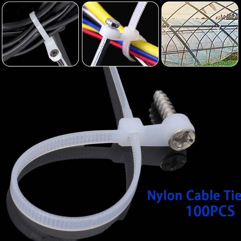100pcs Hole Mount Nylon Cable Zip Ties / Self Locking Loop Wrap Bundle Tie Straps / Household ...