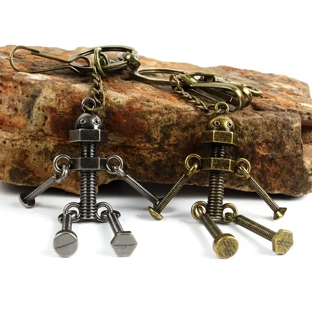 Vintage Mechanical Screw Robot Keychain Creative Movable Joint ...