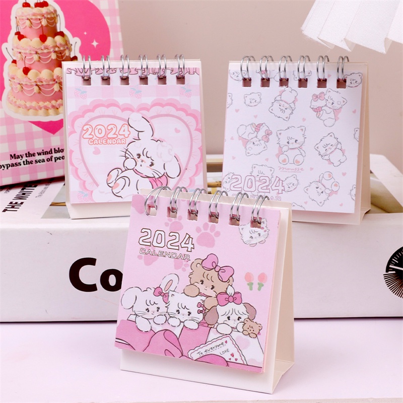 2024 Mini Cute Pink Cat Calendar /DIY Kawaii Cartoon Animals Desk ...