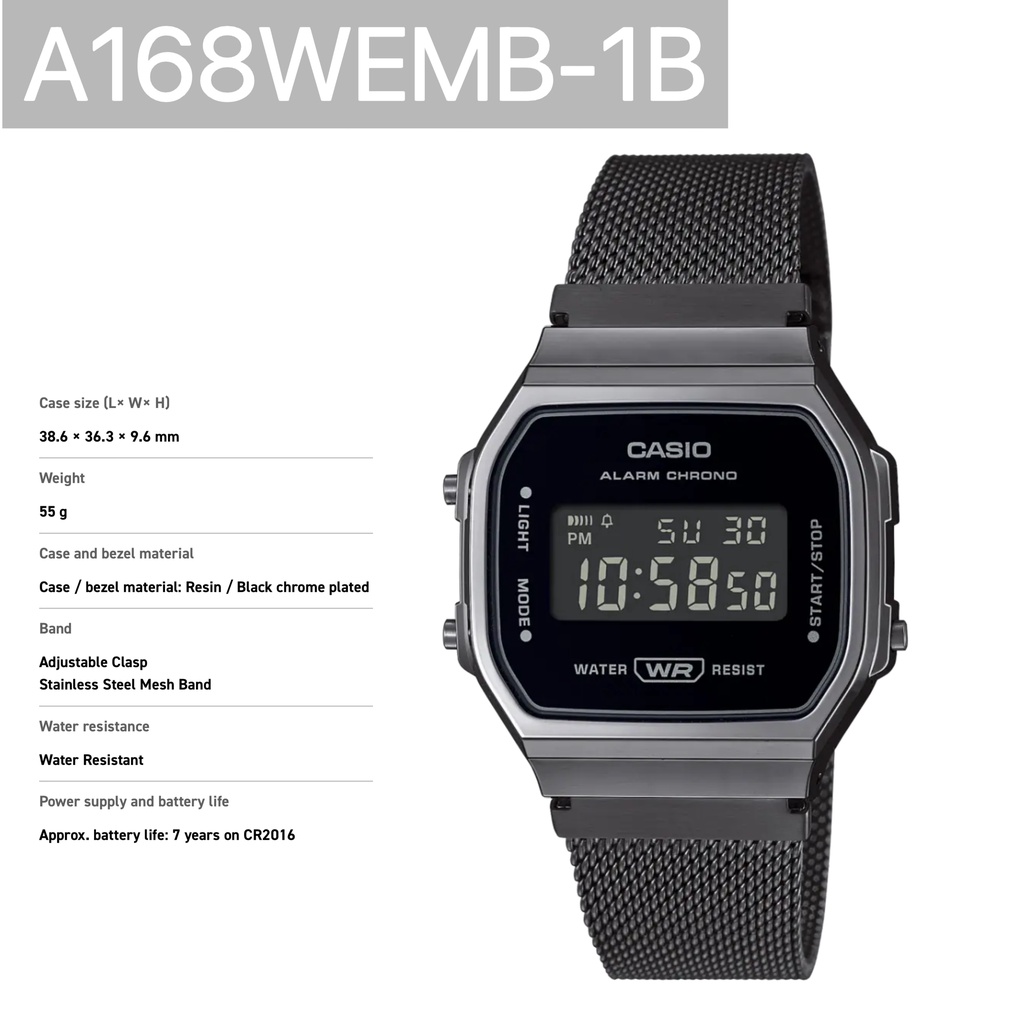 [CASIO UNISEX] A168WEMB-1 CASIO VINTAGE RETRO IN ALL BLACK SERIES ...