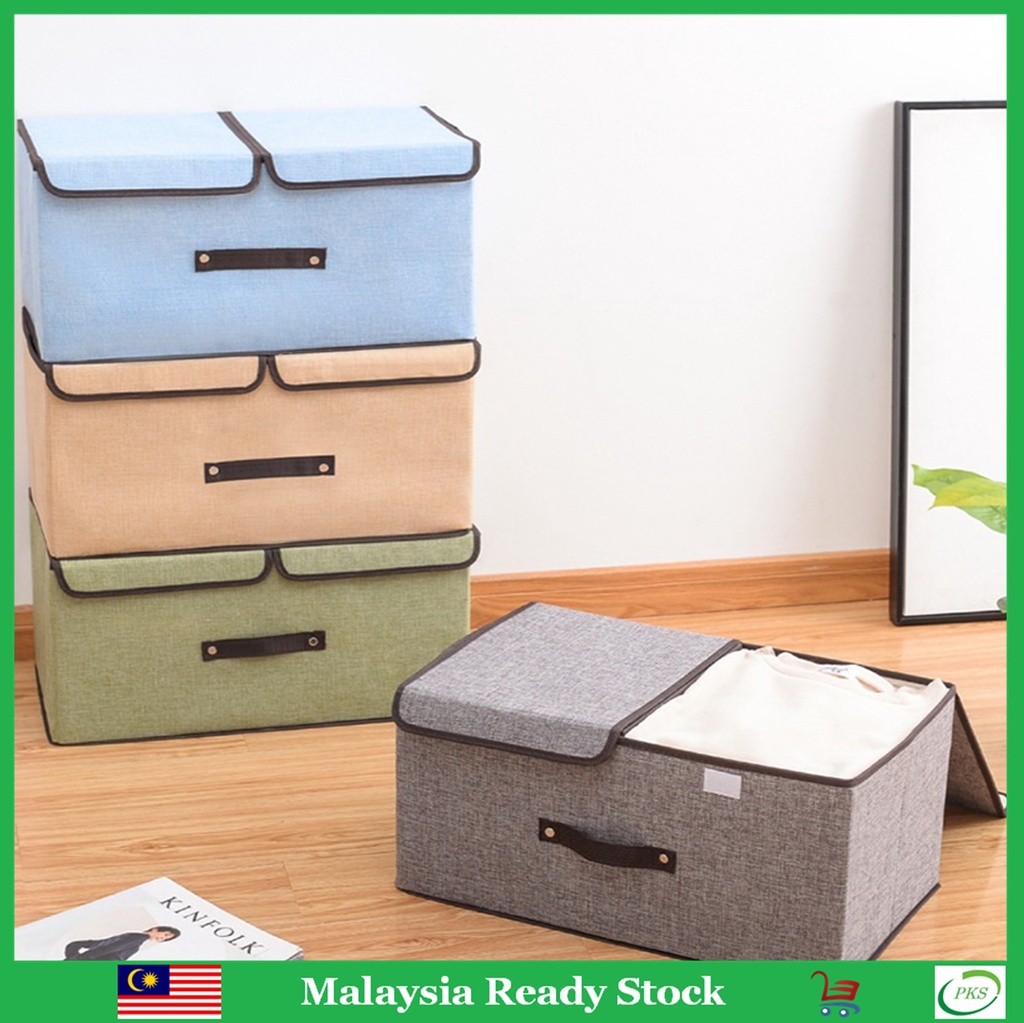 Foldable Double Cover Large Storage Box Clothes Toys Wardrobe Organizer ...