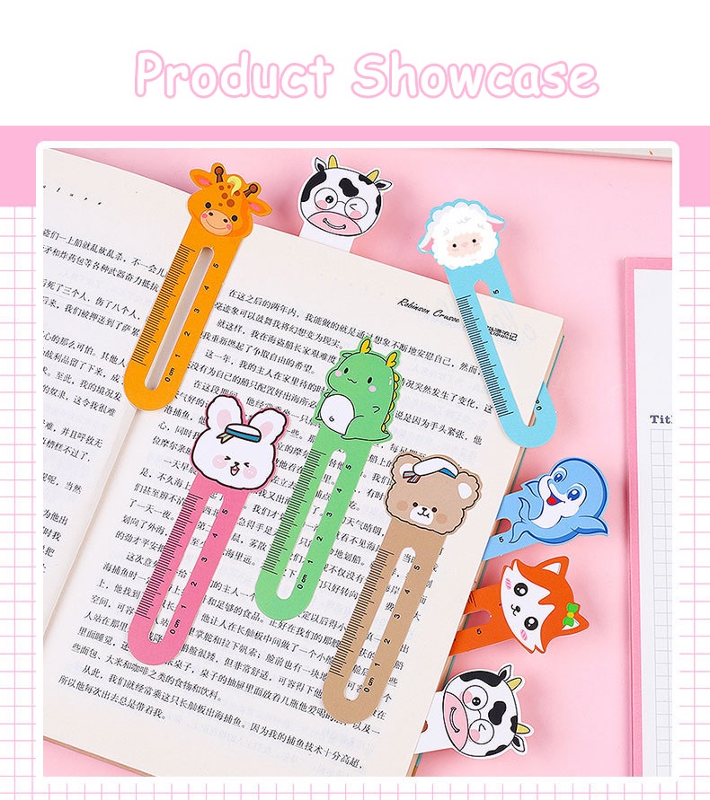 50pcs Cute Cartoon Ruler Bookmark Creative Animal Paper Bookmark Kawaii ...