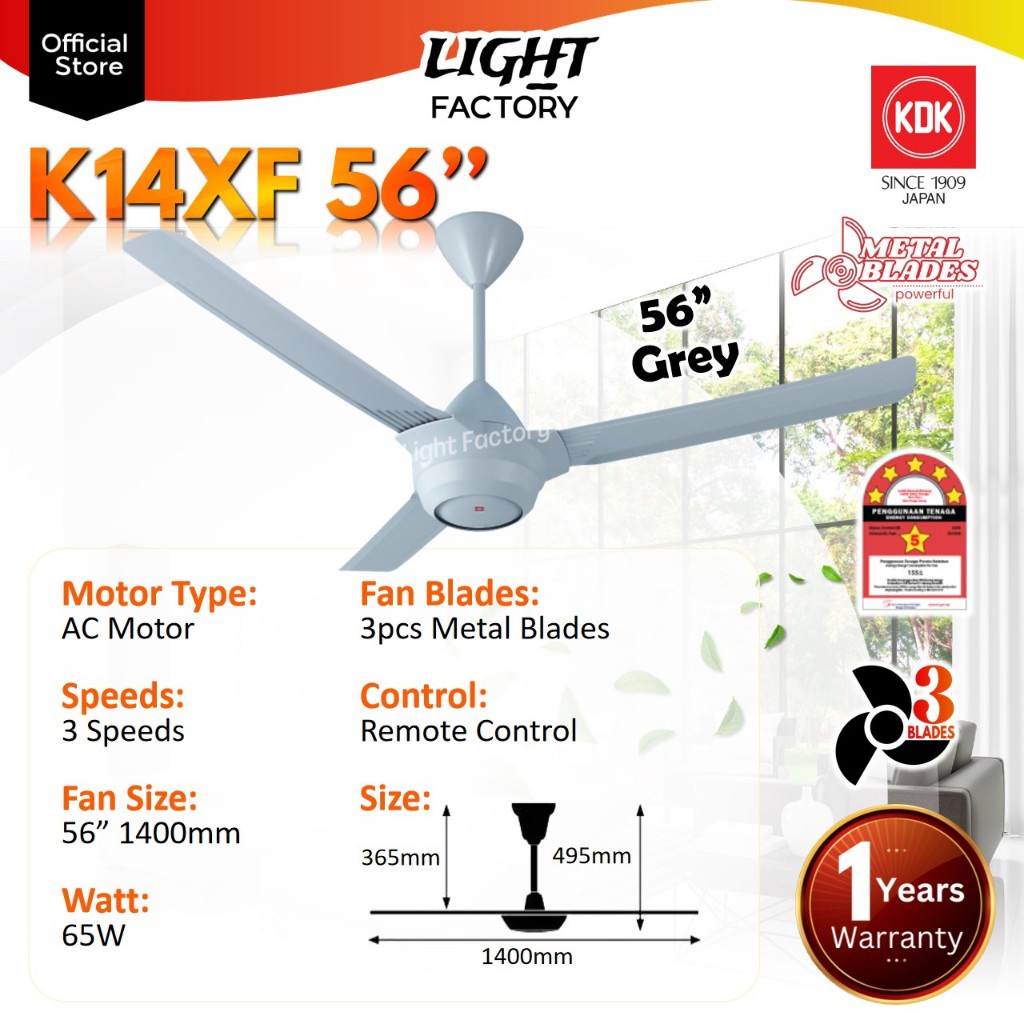 🔥NEW🔥KDK K14XF 56'' 3 Blades AC Motor Ceiling Fan with 3 Speeds Remote ...