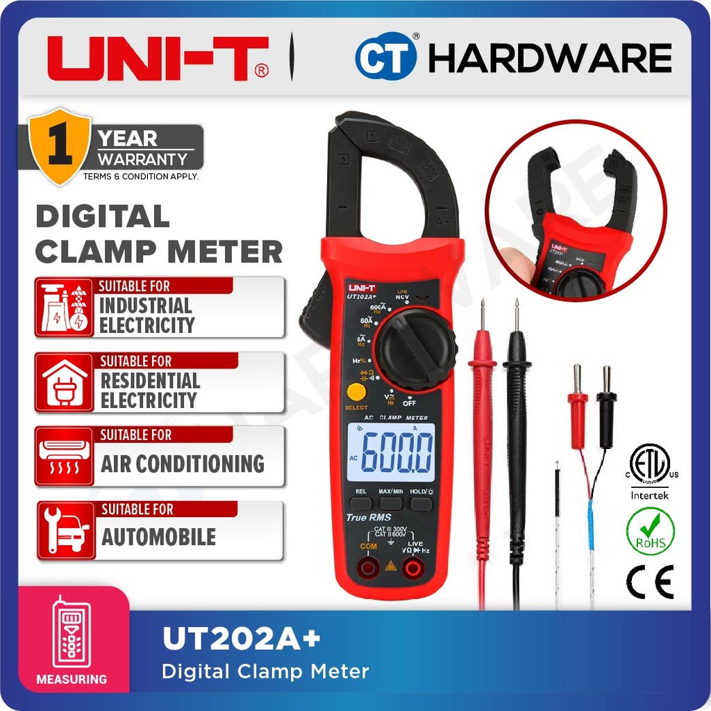Uni-T UT202A+ Digital Clamp Multimeters with Capacitor 600V 600AC ...
