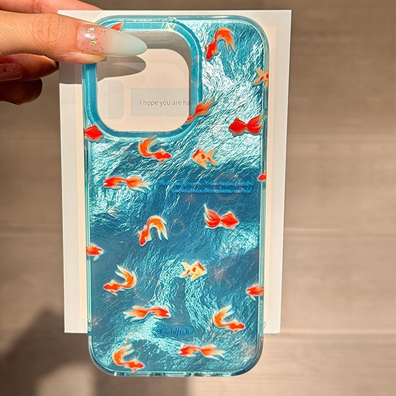 Cute Little Goldfish Blue Phone Case For iPhone 11 12 13 14 15 16 17 ...