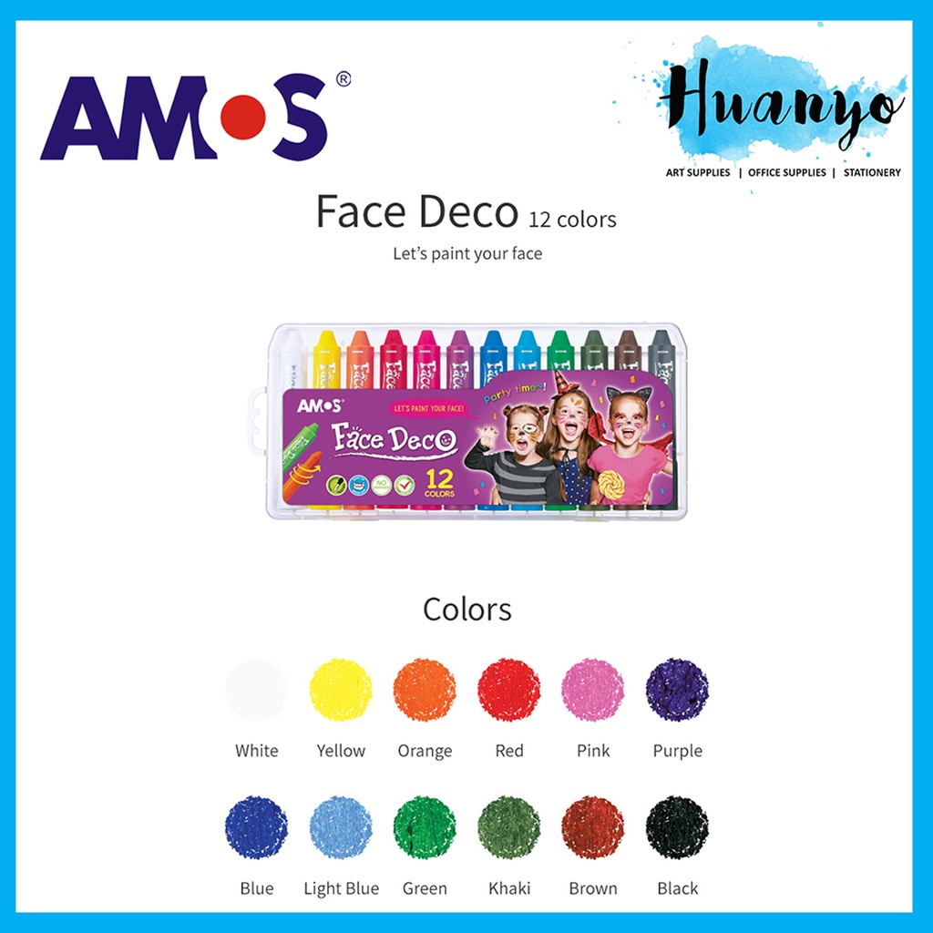 Amos Face Deco Paint Pastel Crayon (Box of 6 / 12 Colours) | Shopee ...
