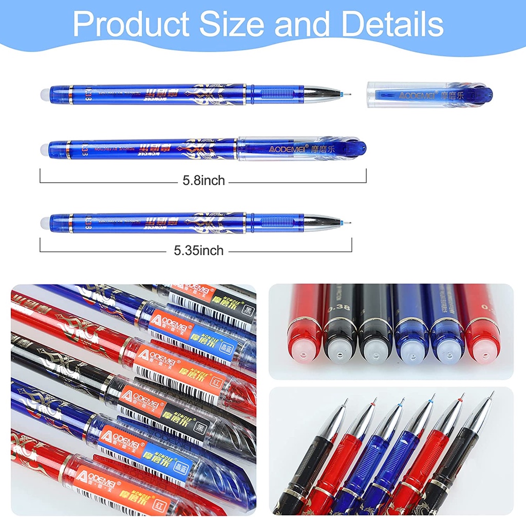 Gel Pen Set Erasable Gel 0.5mm Blue Black Bullet Writing Smooth School ...