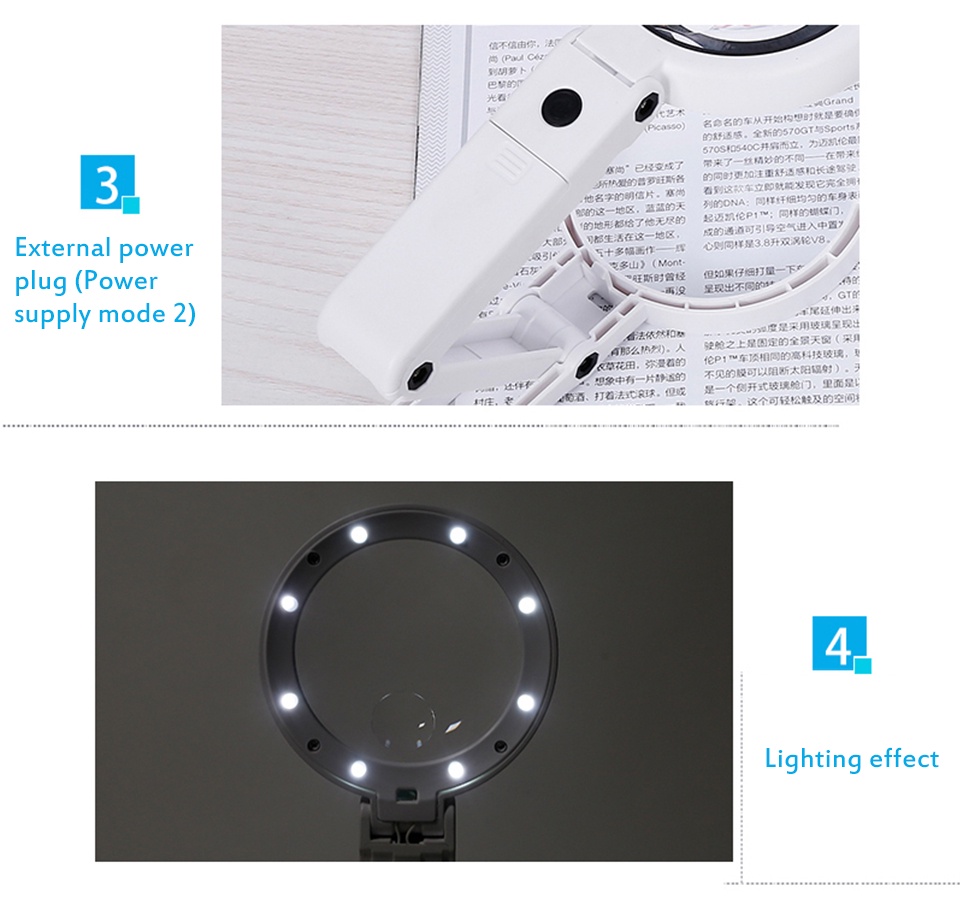 Portable Handheld Magnifying Glass with LED Light Foldable Desktop ...