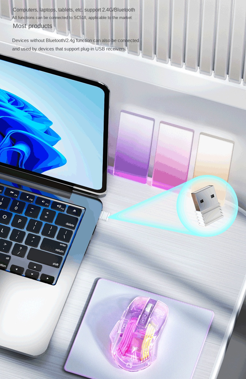 AULA SC518 Wireless Dual-mode RGB Transparent Mouse for E-sports ...