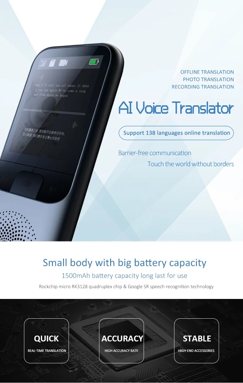 New T11 Portable Audio Translator 138 Language Smart Translator Offline ...