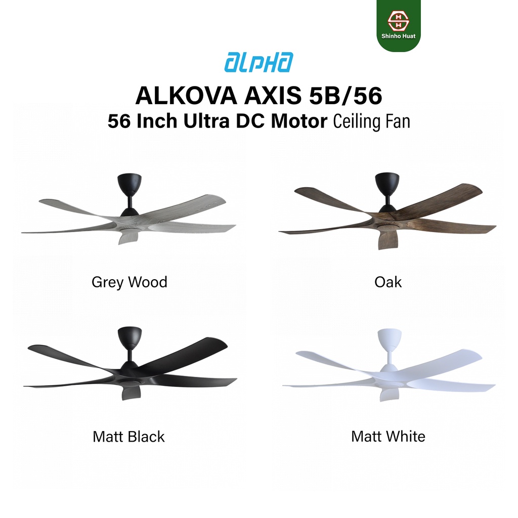 Alpha ALKOVA AXIS 5B/56 56 Inch Ceiling Fan 5 Blade 8 Speed with Remote Control DC Motor ...