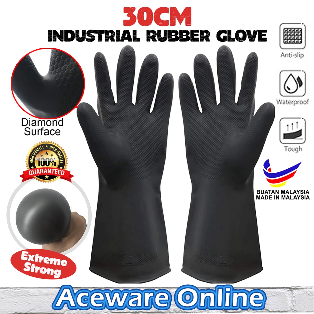 Industrial Rubber Glove Heavy Duty Sarung Tangan Getah Hitam Panjang ...