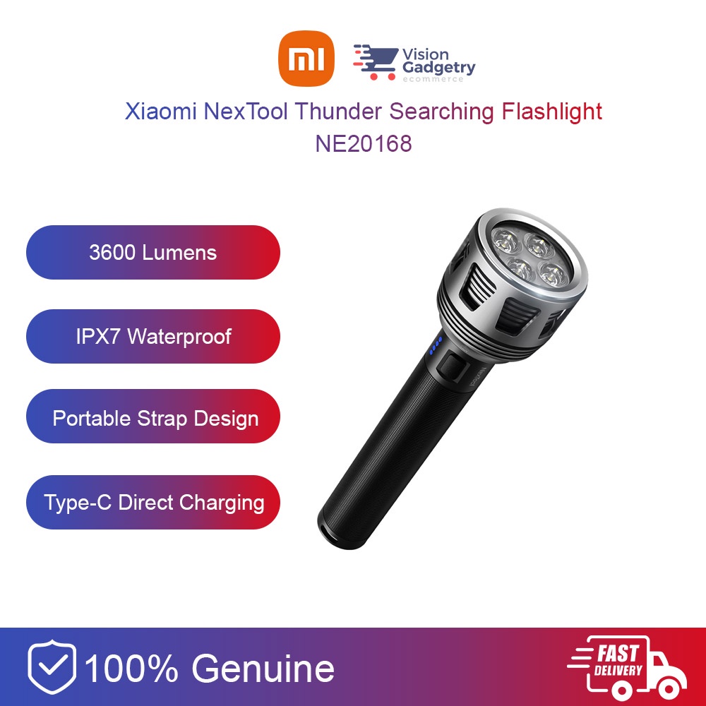 Nextool Thunder Searching Flashlight Torchlight IPX7 Type C 3600lm 450m NE20168 | Shopee Malaysia