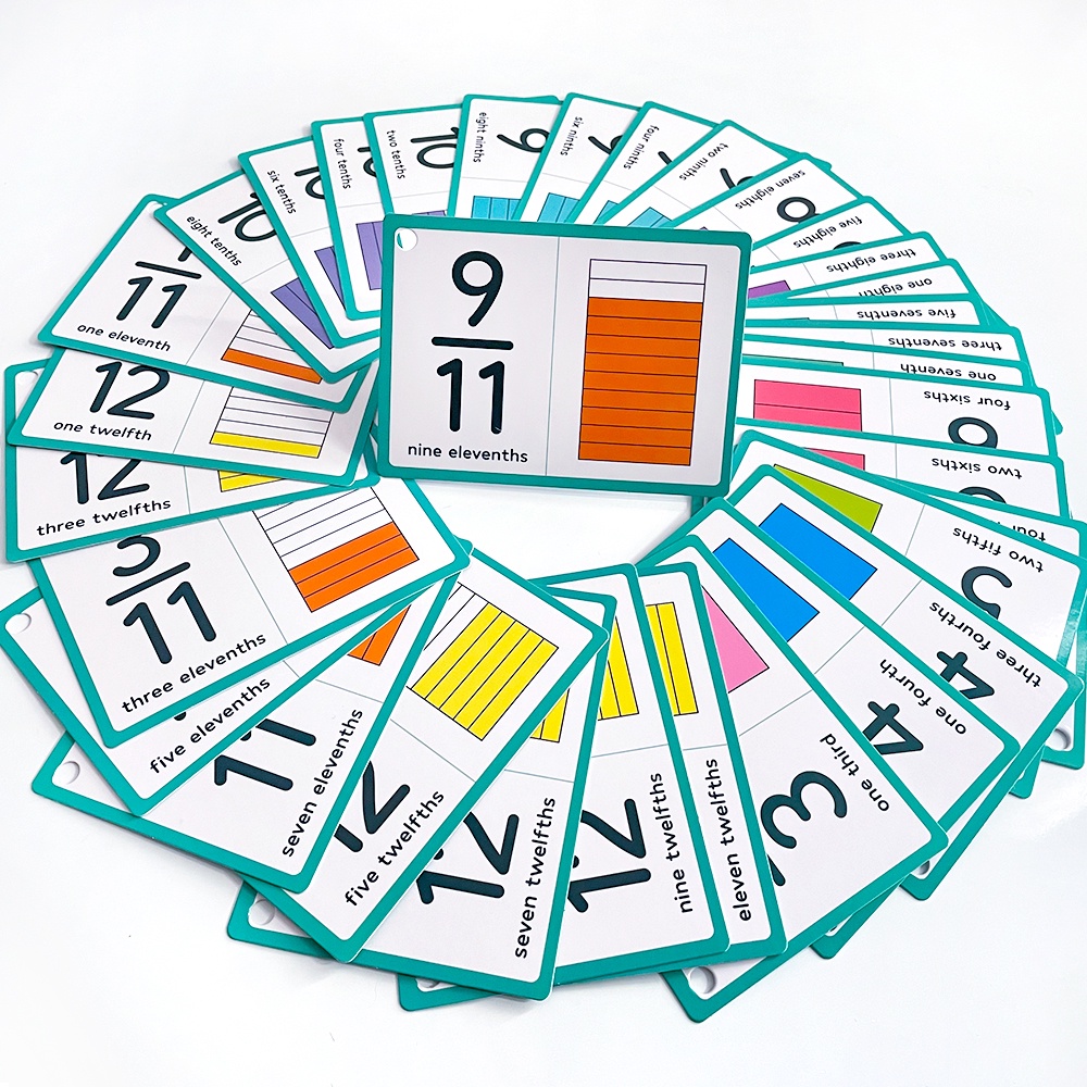 35 Sheets Math Fractions 1-12 Flash Cards,Graphically Illustrated ...