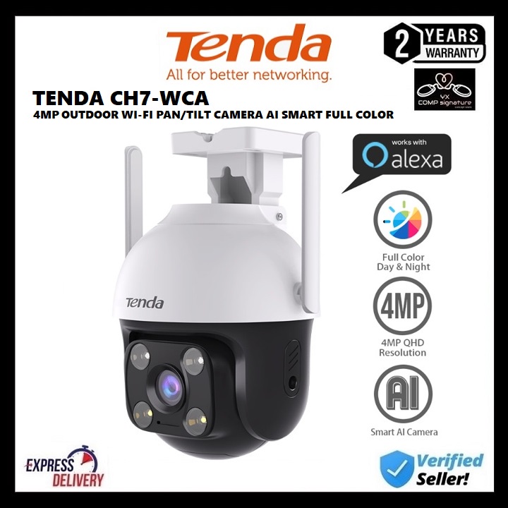 TENDA CH7-WCA 4MP OUTDOOR WI-FI PAN/TILT CAMERA AI SMART FULL COLOR ...