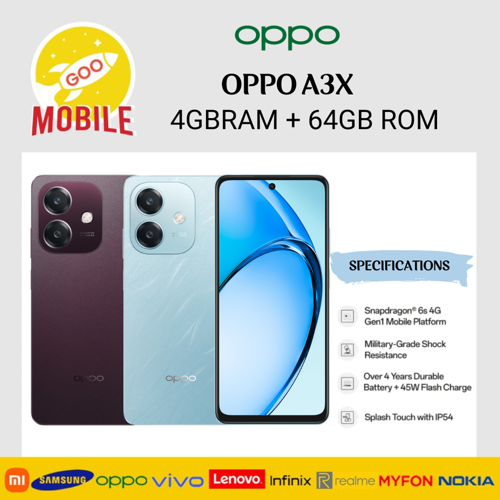 OPPO A3x (4GB+64GB) 6.67inch 90Hz Refresh Rate I Snapdragon 6s 4G Gen 1 ...