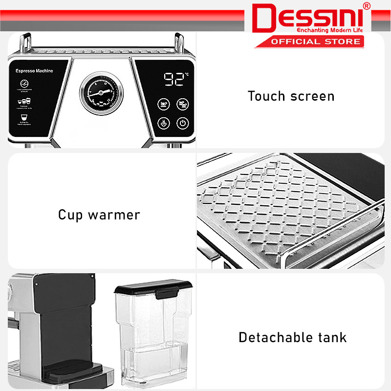 DESSINI ITALY 20 Bar 1.8L Espresso Coffee Maker Brew Froth Cappuccino ...