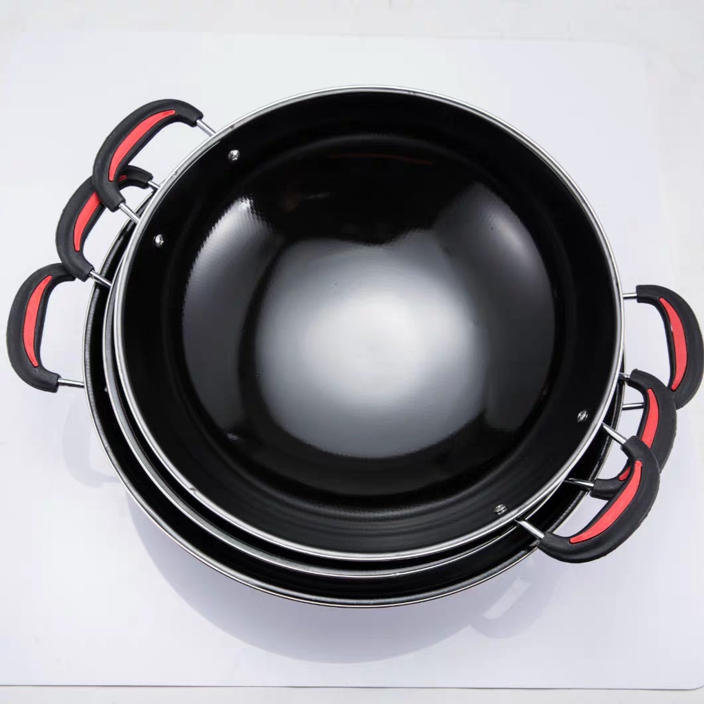DM Kuali Hitam KS-Red Dua Telinga Enamel Wok Favorite Iron Wok Black ...