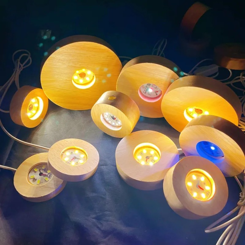 DIY Round Wooden LED Night Light Dispaly Base / Luminous Lamp Holder ...