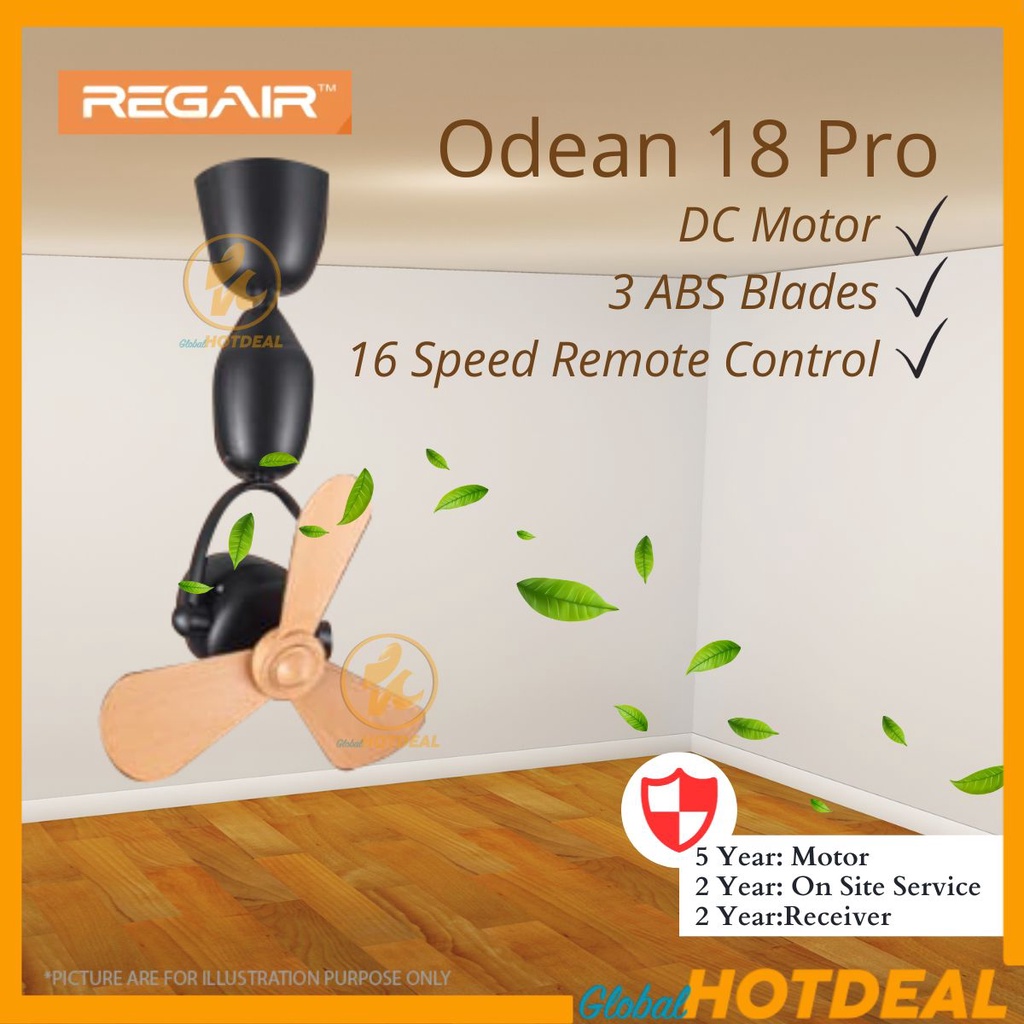 REGAIR ODEAN 18 Pro 16" DC Motor Remote Control 16 Speed 3 Blades Kipas ...