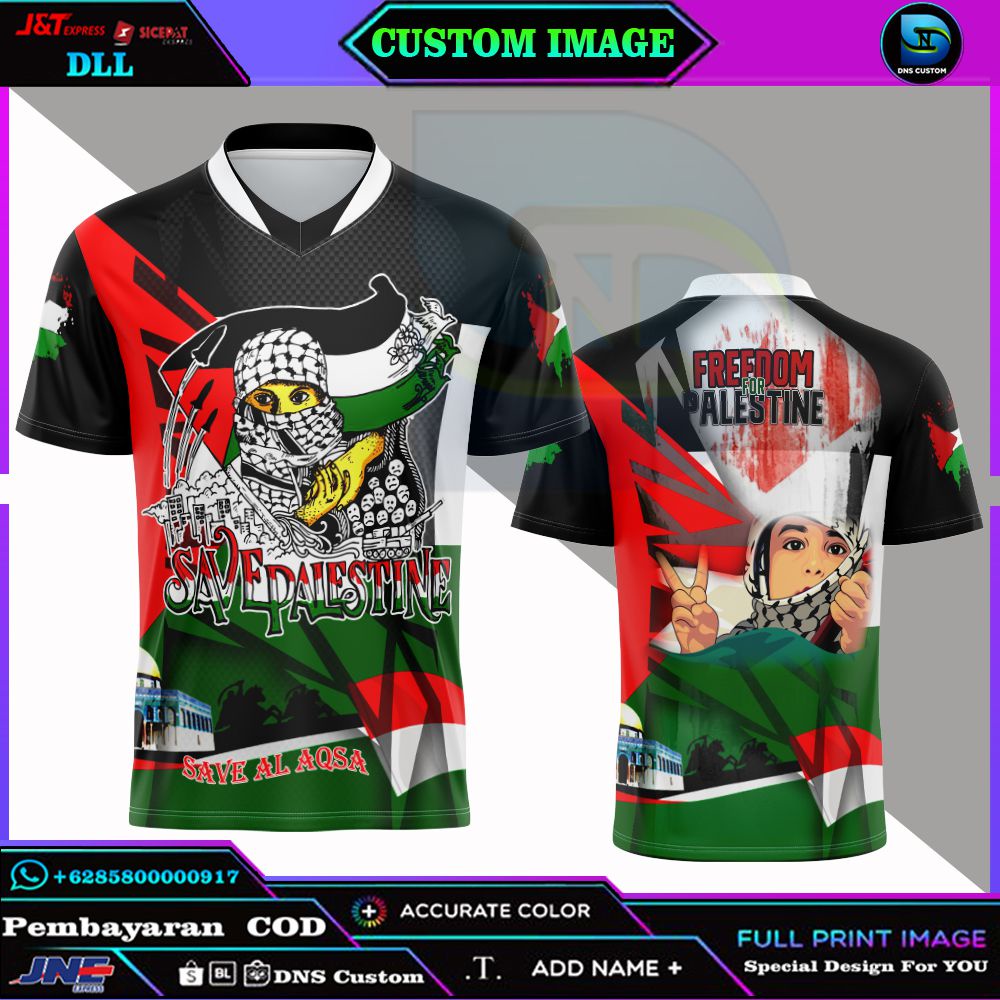 KAOS PRIA SAVE PALESTINE - BAJU PALESTINE DEWASA TERBARU - KAOS V NECK ...