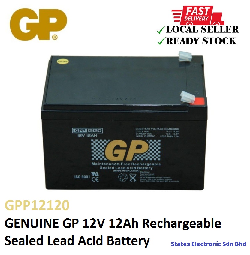 GENUINE GP 12V 12Ah Rechargeable Sealed Lead Acid Battery - GPP12120 ...