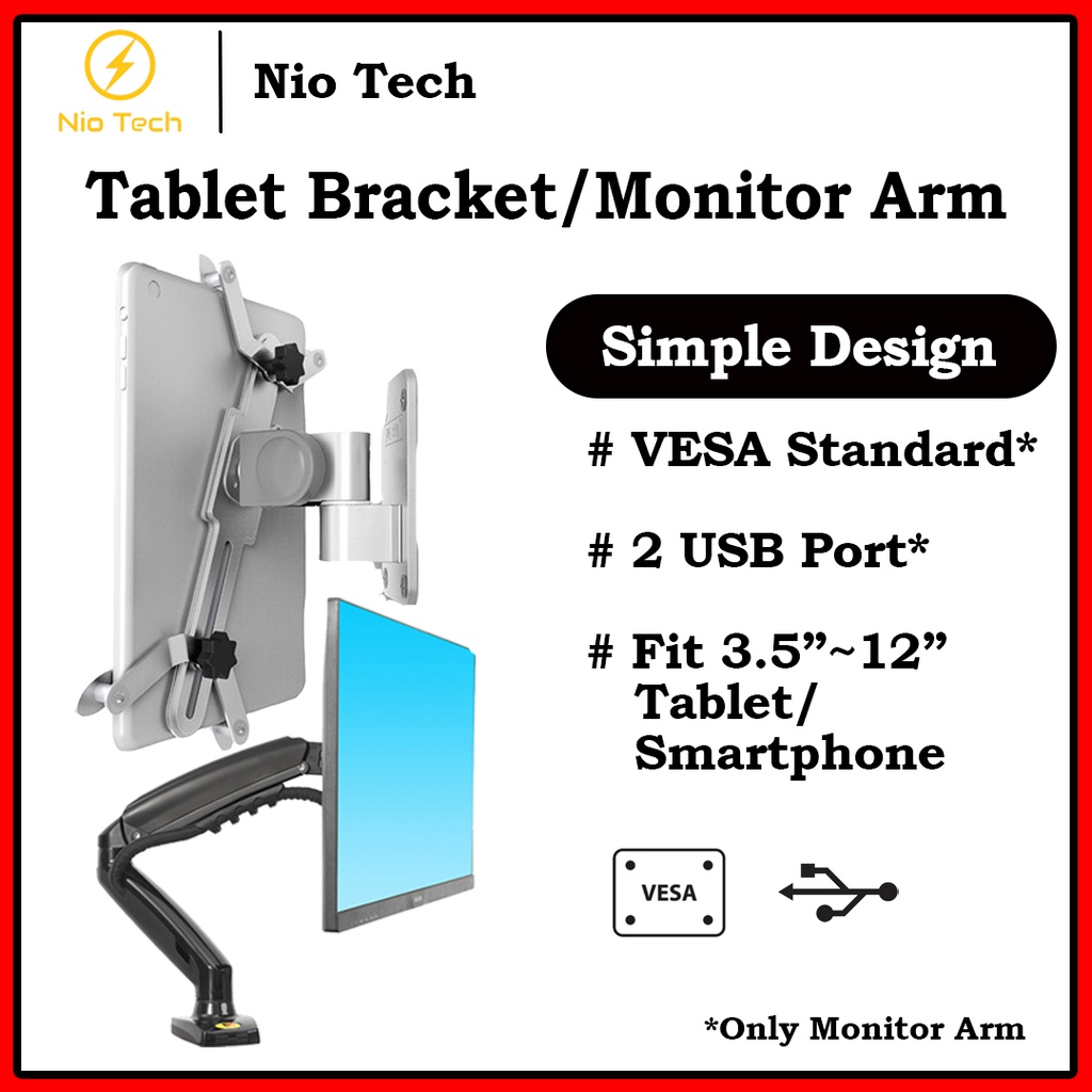 NioTech 3.5-12Inch Aluminium Tablet PC Bracket Wall Mounted Flat Wall ...