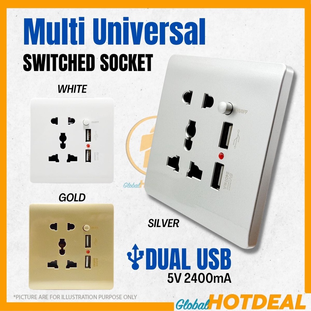 KXIT/ ARTLUX PREMIUM Bakelite 2400mA Dual USB Socket 2 and 3 Pin 13A ...