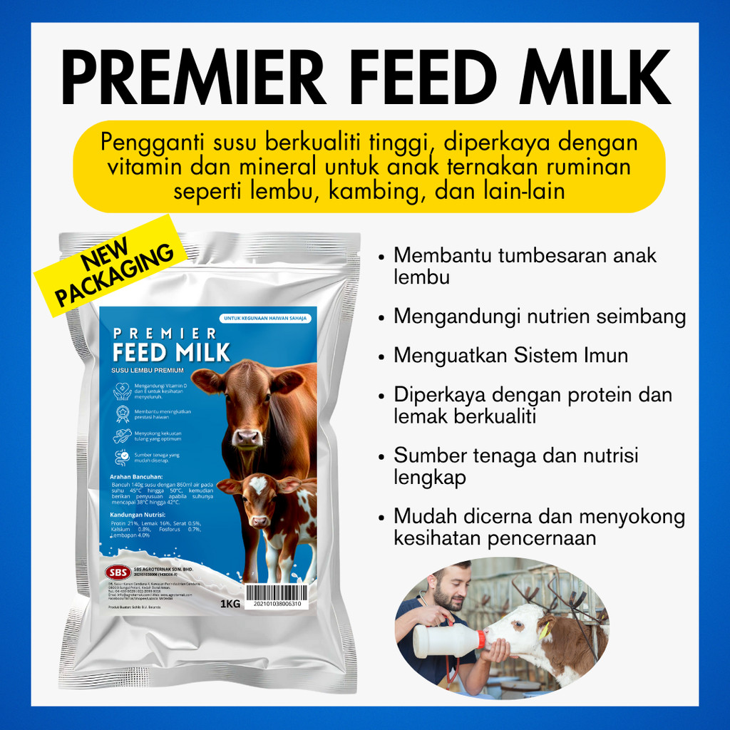 [1KG] [SBS Premier Feed Milk] Susu Lembu anak Lembu dan anak kambing ...