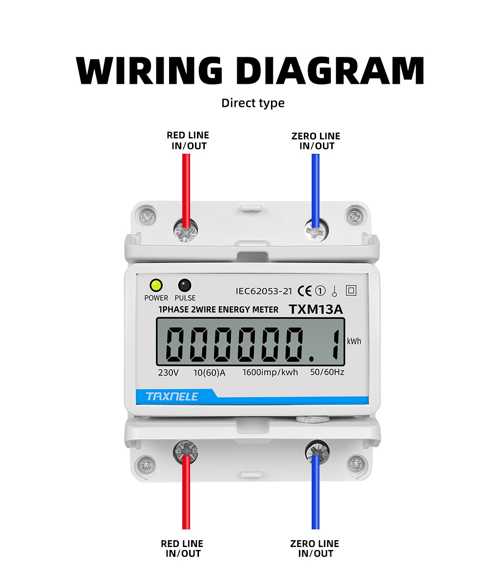 Single Phase 1P 2 Wire Digital Wattmeter Power Consumption Energy Meter ...
