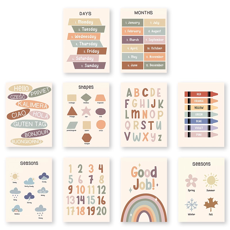 Beige Education Poster Shapes Alphabet Numbers Season Colors Rainbow ...