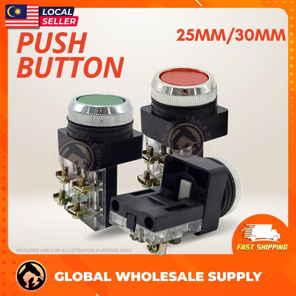25mm / 30mm Momentary Flat Push Button Switch Self Reset Spring Return ...