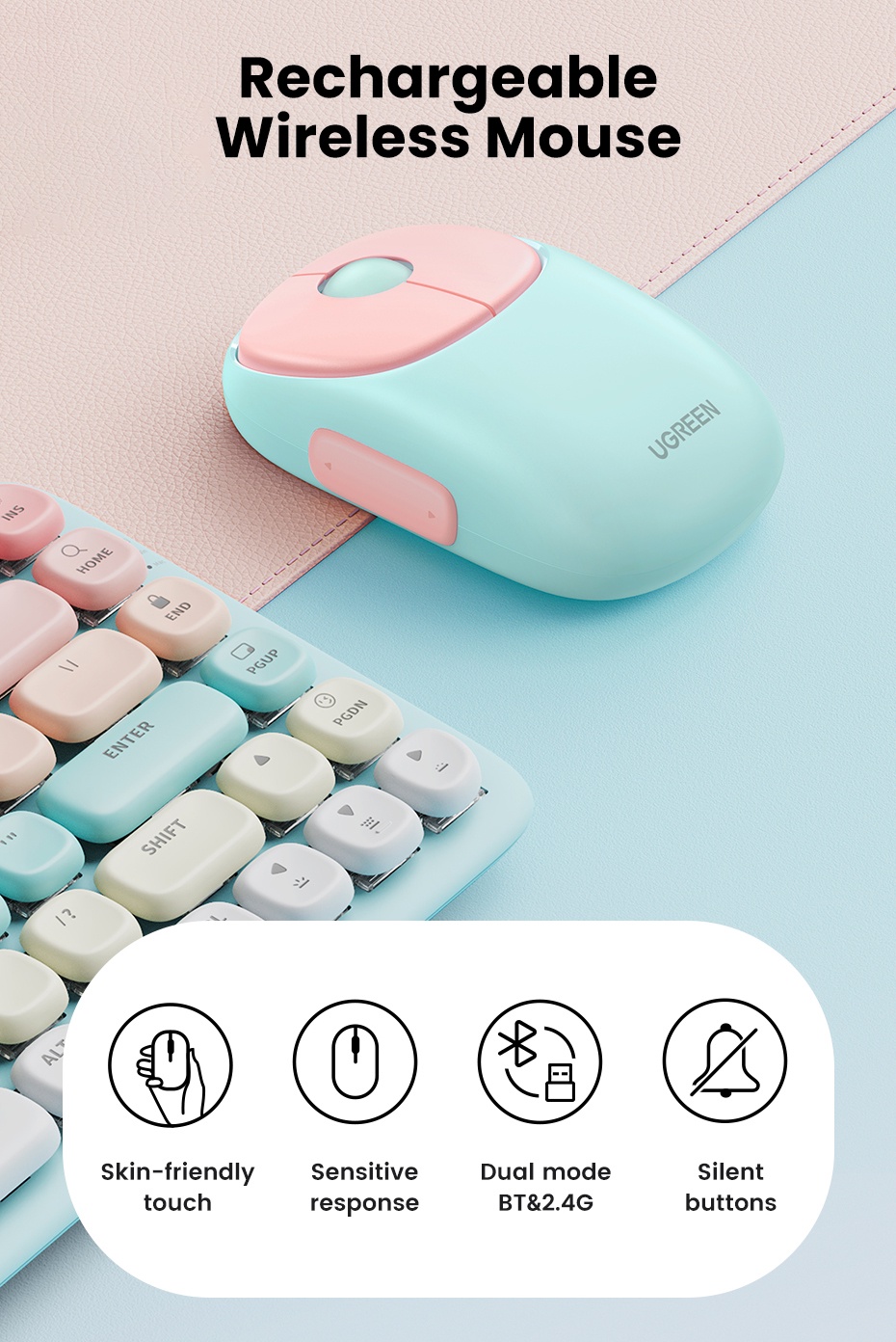 UGREEN Bluetooth Rechargeable Wireless Mouse Type C Charging 4000DPI ...