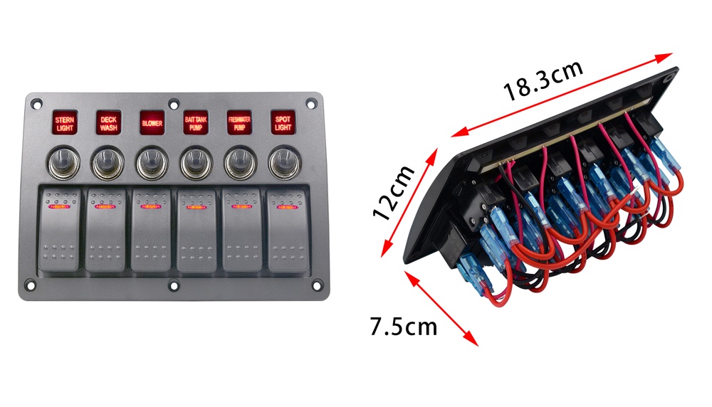 6 Gang Rocker Switch Panel with LED Indicator Light Waterproof Circuit ...