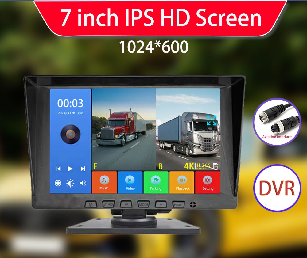 7 inch AHD MP5 DVR 1024*600 IPS 12-24V Car Truck Monitor with 2CH ...