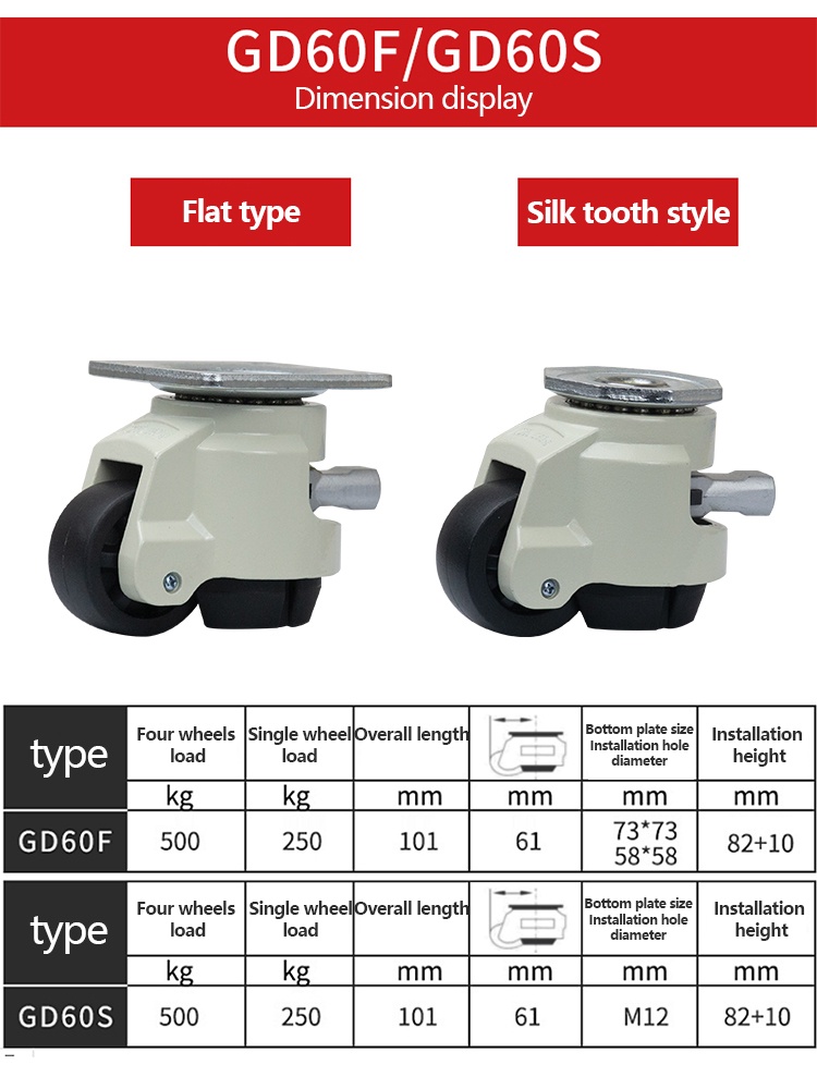 Handle Style GD-40F/40S/60F/60S/80F/80S LOAD 500KG Level Adjustment ...