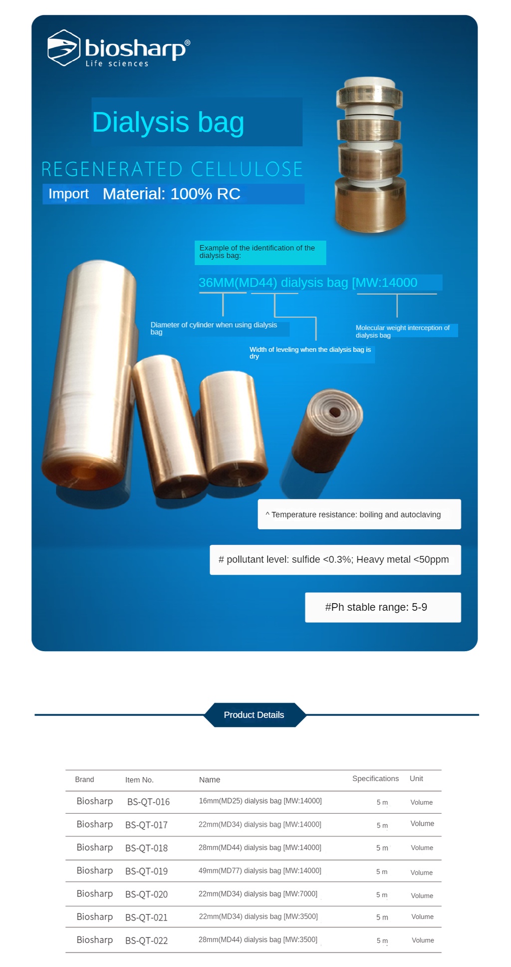 Biosharp Dialysis Bags Regenerated Cellulose Materail Good Chemical ...