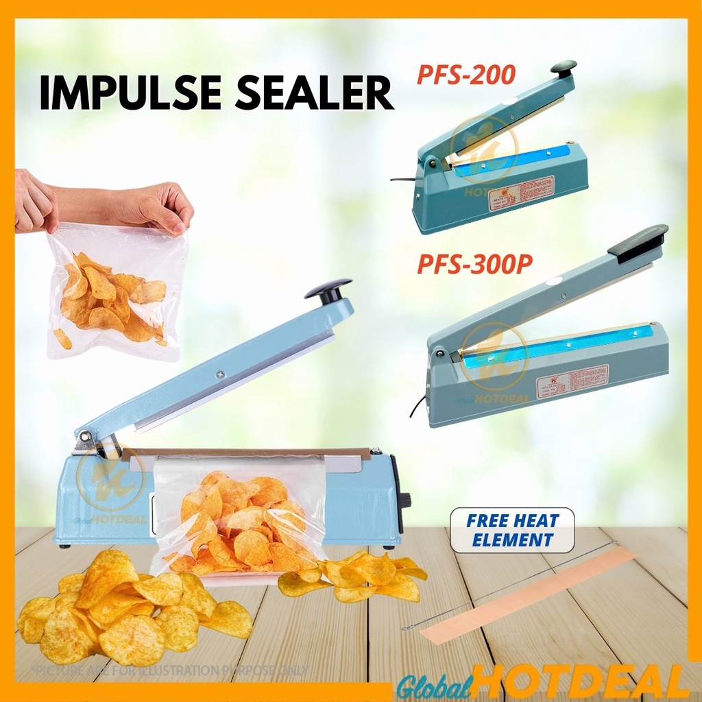 Impulse Sealer PFS-200 / PFS-300P FOC Heat Element Poly Bag Heat Sealer Sealing Machine Heat ...