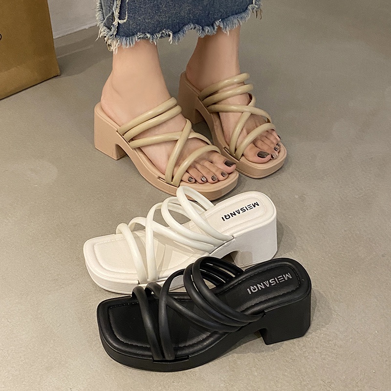 Mamagoo Kasut Wanita Tinggi Murah 7cm Thick-soled Sandal Perempuan ...