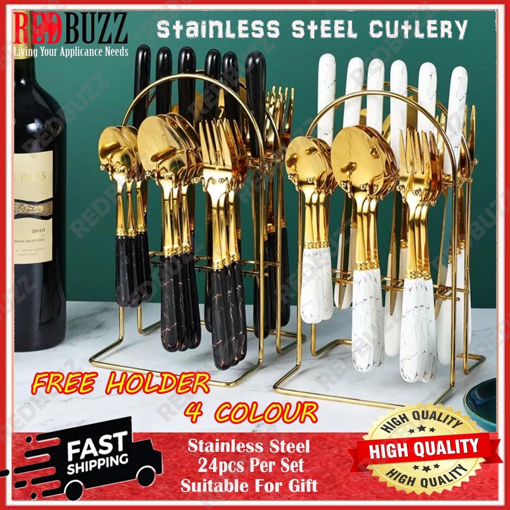 REDBUZZ 24pcs Spoon Fork Set Stainless Steel Tableware Cutlery Spoon ...