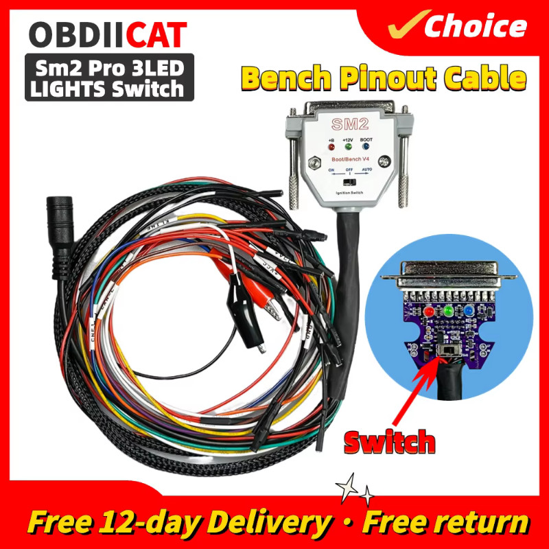 3 LED LIGHTS with Switch Boot Bench Cable DB25 ECU Bench Pinout Cable ...